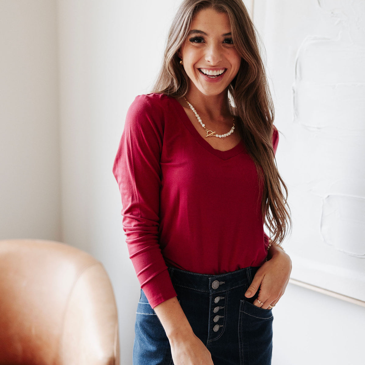 Mac and Me Long Sleeve V Neck Top – Mainstream Boutique Naples